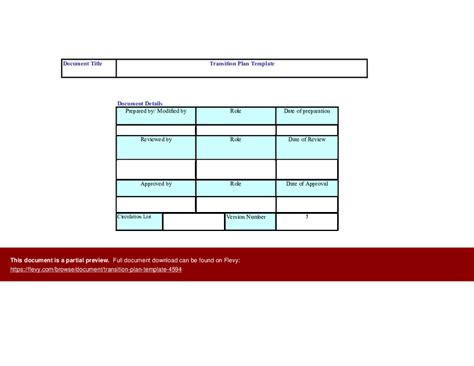 Transition Plan Template Excel XLS