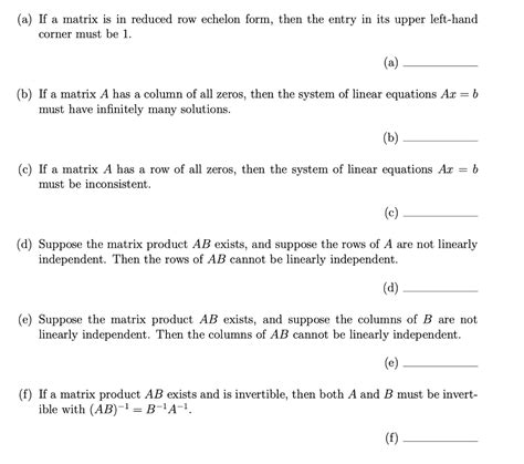 Solved A If A Matrix Is In Reduced Row Echelon Form Then
