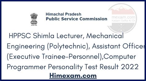 HPPSC Lecturer Mechanical Engineering Polytechnic Other Exam Personality Test Result
