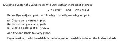 Solved 4 Create A Vector Of X Values From 0 To 20π With An