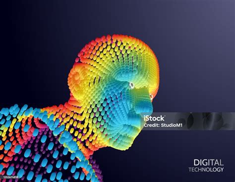 인공 지능 개념 얼굴 인식 추상적 디지털 인간의 머리 미래지향적인 배경 광고 마케팅 또는 프레젠테이션을 위한 벡터 일러스트레이션입니다 3차원 형태에 대한 스톡 벡터 아트 및