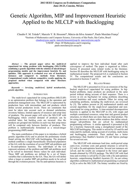 Pdf Genetic Algorithm Mip And Improvement Heuristic Applied To The