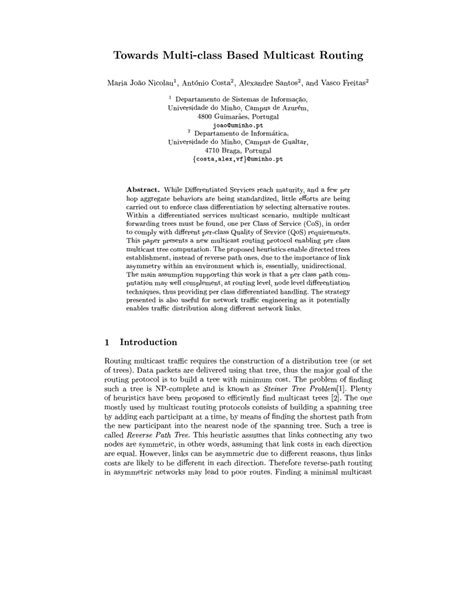 Pdf Towards Multi Class Based Multicast Routing