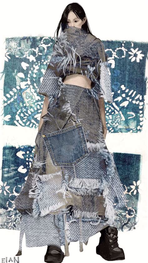 Funky Denim Clothing Jean Upcycle Outfit Fashion Illustration