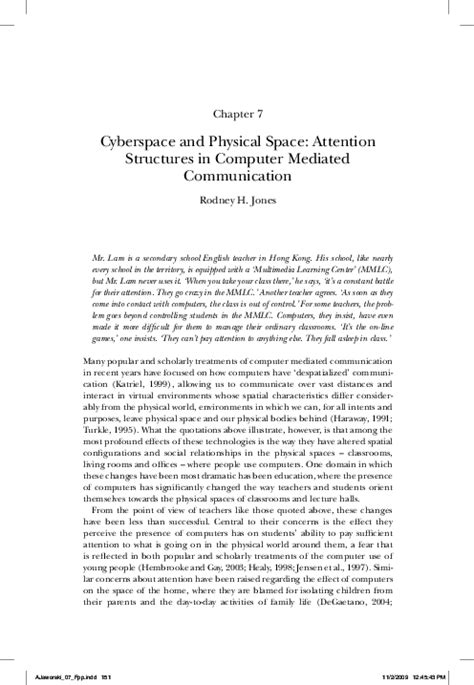 Pdf Cyberspace And Physical Space Attention Structures In Computer Mediated Communication