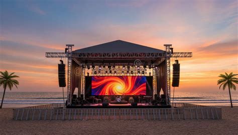 Massive Outdoor Concert Stage Setup On A Tropical Beach At Beautiful