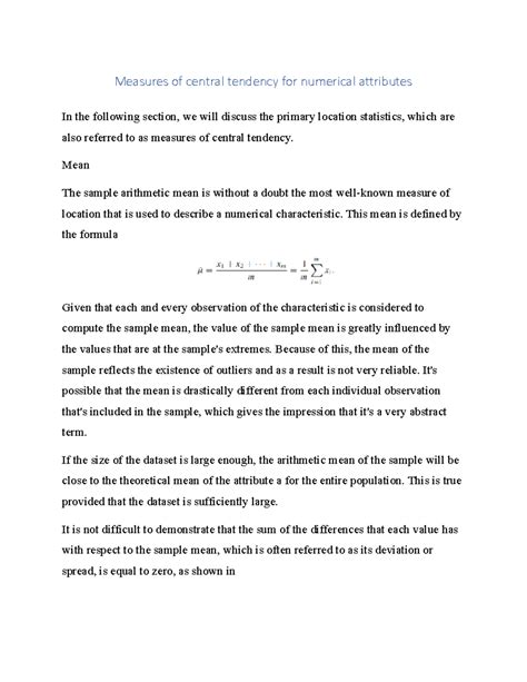 Measures Of Central Tendency For Numerical Attributes Mean The Sample