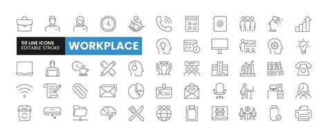 Set Of 50 Office Or Workspace Line Icons Set Office Or Workspace