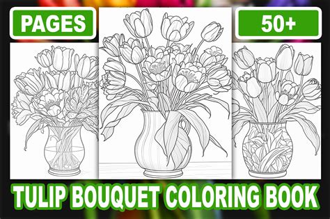 Tulip Bouquet Coloring Book For Adult Graphic By Ekradesign · Creative