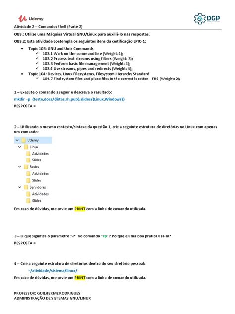 Linux Atividade 2 Comandos E Shell Pdf Linux Interface De Linha