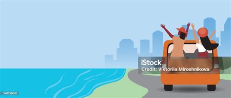 바다로가는 길에 행복한 사람들 플랫 벡터 스톡 일러스트 레이 션 또는 오버레이를위한 공간 템플릿 복사 Lgbtqia 문화에 대한 스톡 벡터 아트 및 기타 이미지 Istock