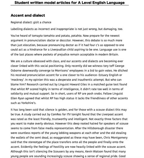 Example Articles A Level English Language Teaching Resources