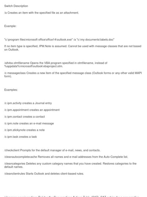 Outlook 2010 Command Line Switches Pdf Microsoft Outlook Command Line Interface