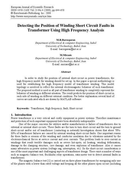 Pdf Detecting The Position Of Winding Short Circuit Faults In Ejsr23414 Dokumentips