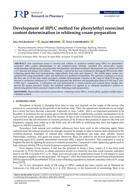 Pdf Development Of Hplc Method For Phenylethyl Resorcinol Content Determination In Whitening
