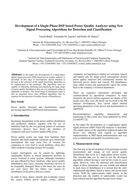 Pdf Development Of A Single Phase Dsp Based Power Quality Analyzer Using New Signal Processing