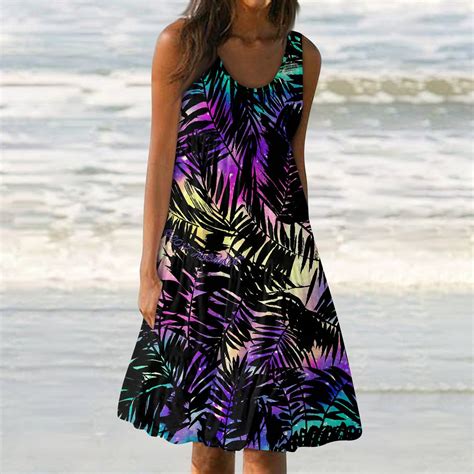 Ehtmsak Plus Size Summer Dresses For Curvy Women Tank Hawaiian Tropical