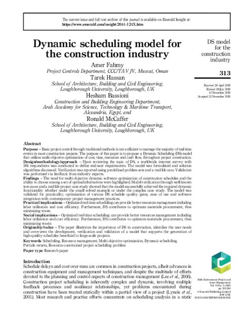 Pdf Dynamic Scheduling Model For The Construction Industry