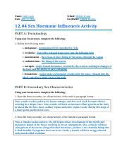 12 04 Sex Hormone Influences Activity Task Docx Name Jade Green Date May 17 2022 Babe
