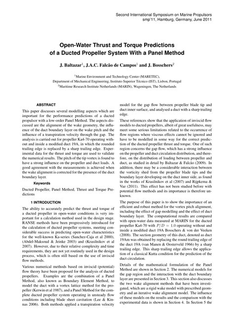 Pdf Open Water Thrust And Torque Predictions Of A Ducted Propeller System With A Panel Method