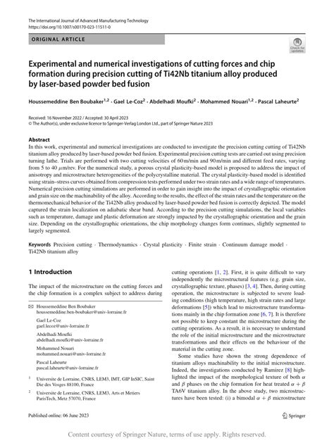 Experimental And Numerical Investigations Of Cutting Forces And Chip Formation During Precision