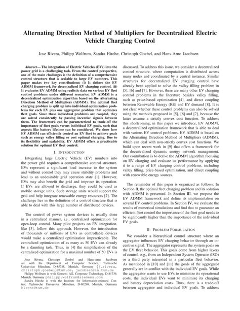 Pdf Alternating Direction Method Of Multipliers For Decentralized Electric Vehicle Charging