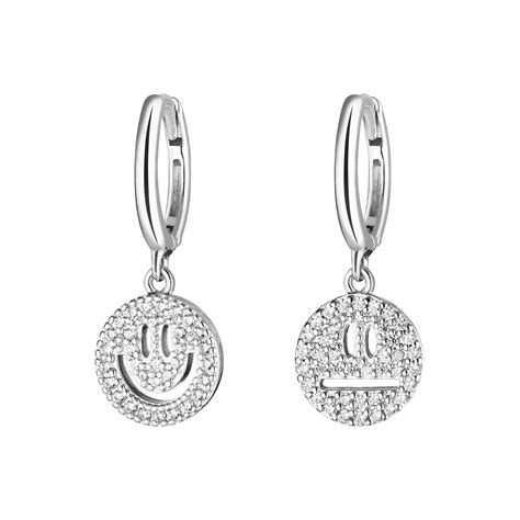 Серьги колечки Смайлики с камнями с посеребрением Артикул E411 11l K Купить с доставкой по