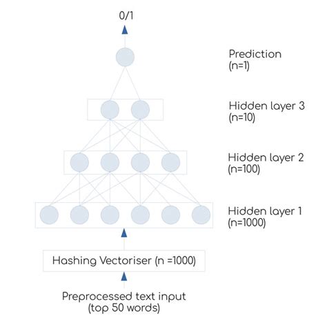 neural network architecture depicting a binary classifier for articles