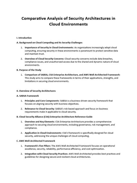 Draft Comparative Analysis Of Security Architectures In Cloud