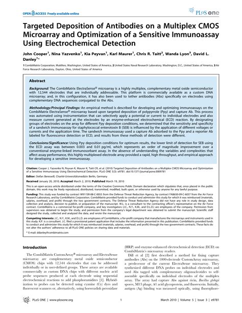 Pdf Targeted Deposition Of Antibodies On A Multiplex Cmos Microarray