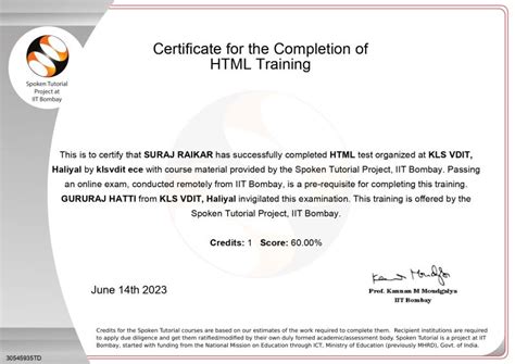 Passed Html Training At Kls Vdit Suraj Raikar Posted On The Topic