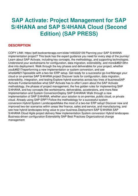 Ppt Pdfdownload Sap Activate Project Management For Sap S4hana And Sap S4hana Powerpoint
