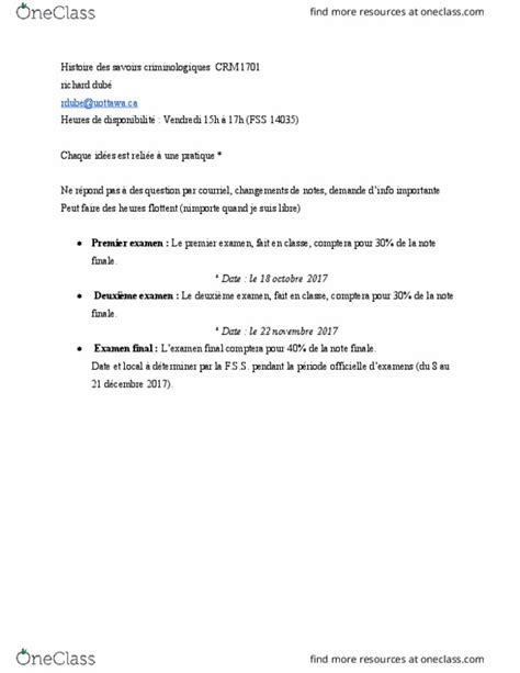 Crm 1701 Lecture 1 Cours 1 Oneclass