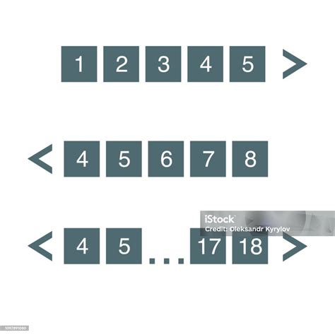 페이지 매김 바 화살표와 함께 설정합니다 웹 사이트 번호 매기기 표시 페이지의 순서를 표시 하는 데 사용 하는 표시를 위한 전자 페이지 벡터 일러스트 레이 션 흰색 배경에