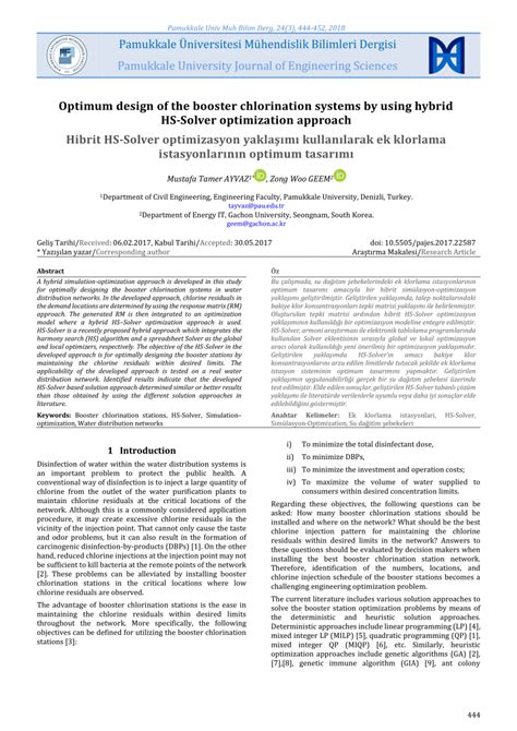 pdf optimum design of the booster chlorination systems by using hybrid hs solver optimization
