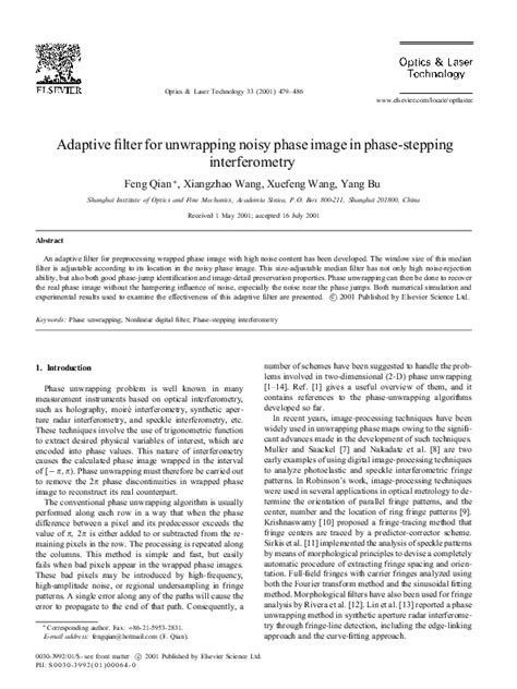 Pdf Adaptive Filter For Unwrapping Noisy Phase Image In Phase