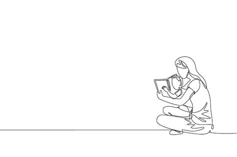 Premium Vector One Single Line Drawing Of Young Mom Siting And