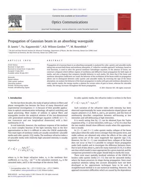 Pdf Propagation Of Gaussian Beam In An Absorbing Waveguide Dokumentips