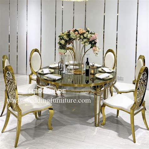 Elegant Round Mirror Glass Dinner Table