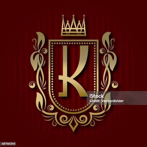 골든 로얄 팔의 외 투 중세 스타일입니다 모노 그램 K와의 빈티지 상징 문장에 대한 스톡 벡터 아트 및 기타 이미지 문장 알파벳 K 0명 Istock