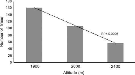 Tree Density According To Altitude For The Vegetation Plots Conducted