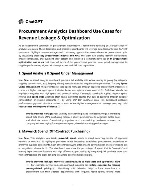 Procurement Analytics Dashboard Use Cases For Revenue Leakage