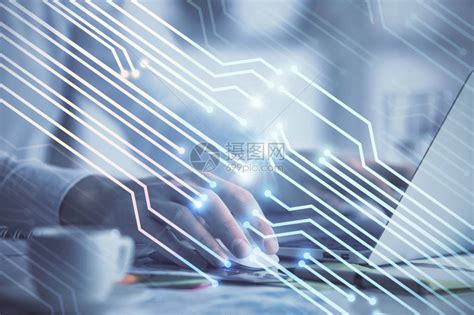 拥有计算机背景的商人与技术主题全息图高清图片下载 正版图片506093966 摄图网