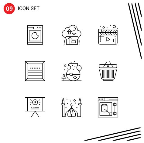 Pack Of 9 Modern Outlines Signs And Symbols For Web Print Media Such As Shipping Commerce Arrow