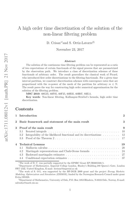 Pdf A High Order Time Discretization Of The Solution Of The Non