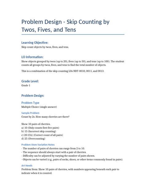 Problem Design Skip Counting Final Pdf Multiple Choice