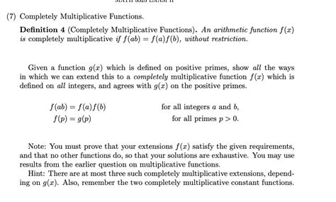 Solved Completely Multiplicative Functions Definition Chegg Com