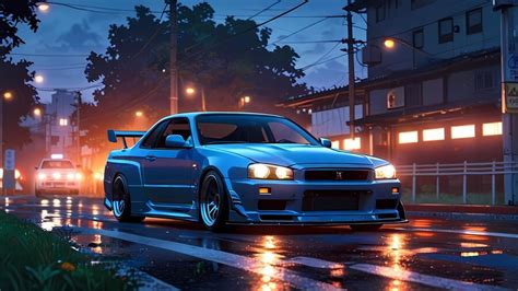 Racing Icon Nissan Skyline R34 Anime Style Premium Ai Generated Image