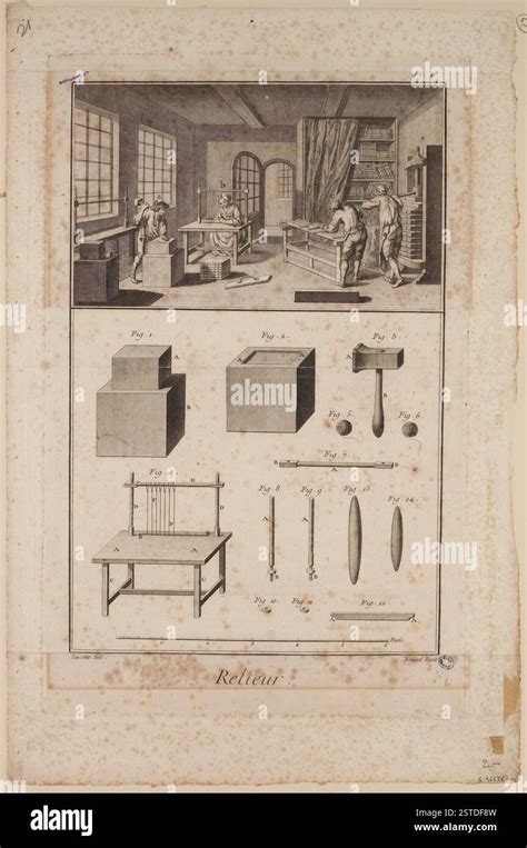 A Binder Works In Their Workshop Using A Hammer And Press To Bind Books The Tools Are Laid Out