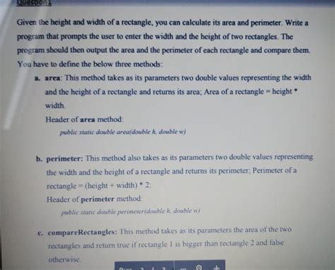 Solved Questions Given The Height And Width Of A Rectangle